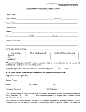 APPLICATION FOR SERVICE / RELOCATION Doc Template | pdfFiller
