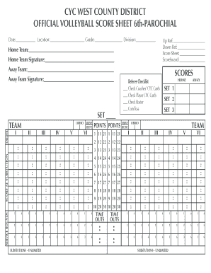 Fillable Online OFFICIAL VOLLEYBALL SCORE SHEET 6th-PAROCHIAL Fax Email ...