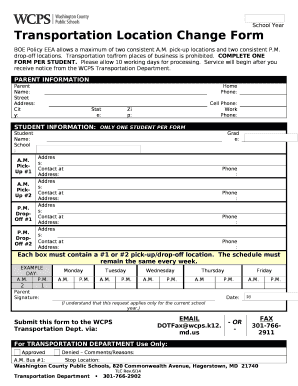 Transportation Location Change Doc Template | pdfFiller