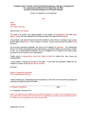 Template Lateral Transfer Letter (Voluntarily Accepting a Change in ...