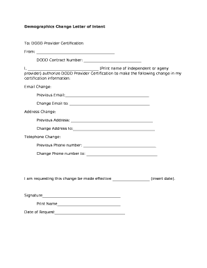 Demographics Change Letter of Intent Doc Template | pdfFiller
