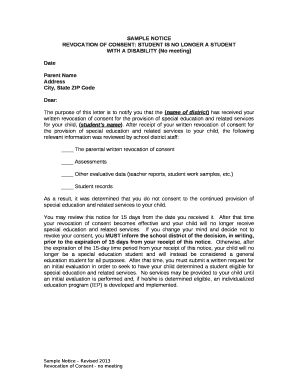 REVOCATION OF CONSENT: STUDENT IS NO LONGER A STUDENT Doc Template ...