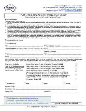 Trust Deed Amendment Instruction Sheet Doc Template | pdfFiller