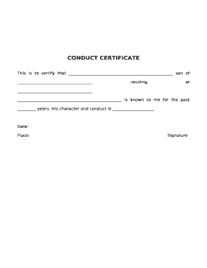 CONDUCT CERTIFICATE Doc Template | pdfFiller
