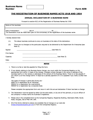 Fillable Online THE REGISTRATION OF BUSINESS NAMES ACTS 1918 AND 1954 ...