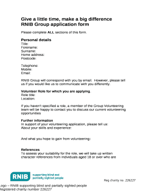 RNIB Group application Doc Template | pdfFiller