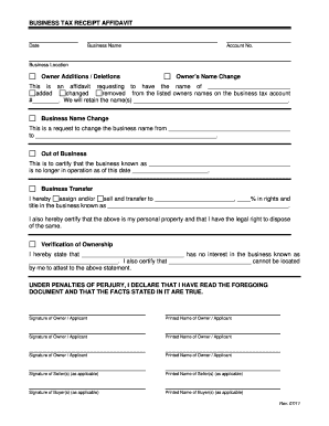 Fillable Online BUSINESS TAX RECEIPT AFFIDAVIT Fax Email Print - pdfFiller