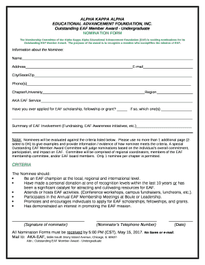 Outstanding EAF Member Award - Undergraduate Doc Template | pdfFiller