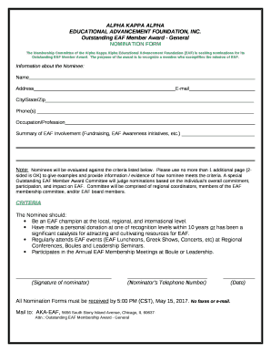 Outstanding EAF Member Award - General template Doc Template | pdfFiller