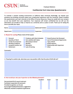 Fillable Online Confidential Exit Interview Questionnaire Fax Email ...