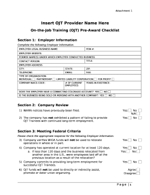 ojt checklist template Doc Template | pdfFiller