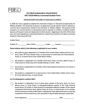 Fillable Online Military Connected Students Form - Fort Bend ISD Fax ...