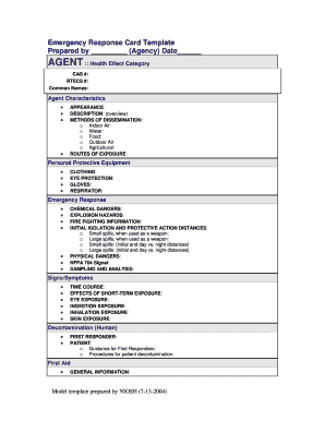 Fillable Online Emergency Response Card Template Fax Email Print ...