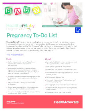 Fillable Online Pregnancy To-Do List Fax Email Print - pdfFiller