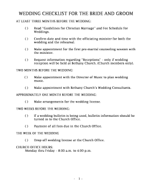 Fillable Online WEDDING CHECKLIST FOR THE BRIDE AND GROOM Fax Email ...