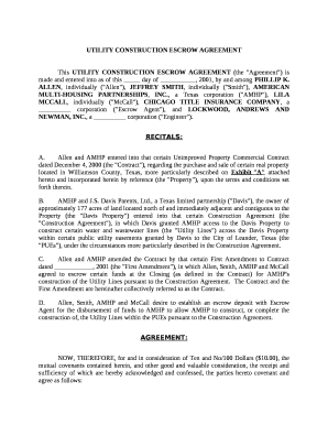 UTILITY CONSTRUCTION ESCROW AGREEMENT Doc Template | pdfFiller