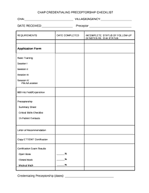 CHAP CREDENTIALING PRECEPTORSHIP CHECKLIST Doc Template | pdfFiller