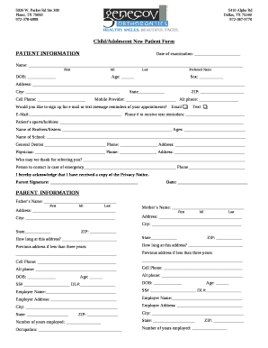 Child/Adolescent New Patient Doc Template | pdfFiller