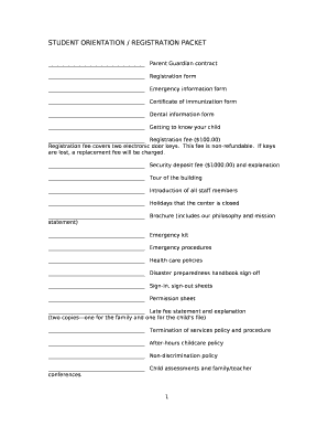 STUDENT ORIENTATION / REGISTRATION PACKET Doc Template | pdfFiller