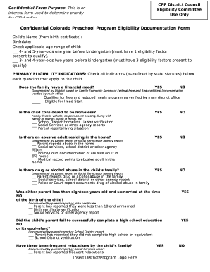 Confidential Colorado Preschool Program Eligibility Documentation Doc ...