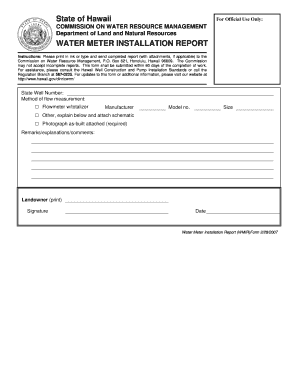 Fillable Online WATER METER INSTALLATION REPORT Fax Email Print - pdfFiller