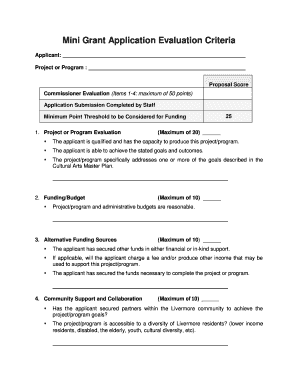 Fillable Online Mini Grant Application Evaluation Criteria Fax Email ...