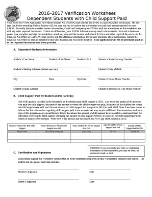 2015-2016 Verification Worksheet V3(D) Doc Template | pdfFiller