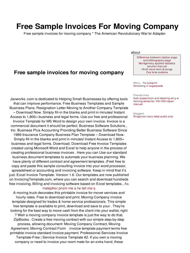 Fillable Online Free Sample Invoices For Moving Company Fax Email Print ...