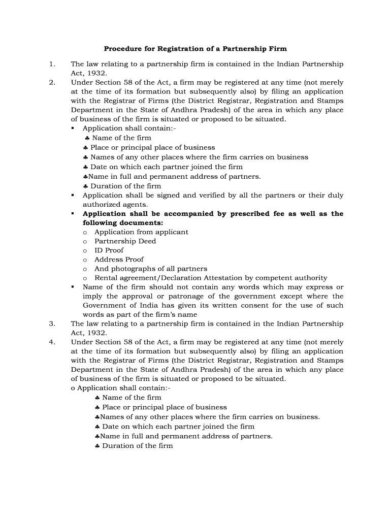 Fillable Online Procedure for Registration of a Partnership Firm Fax ...