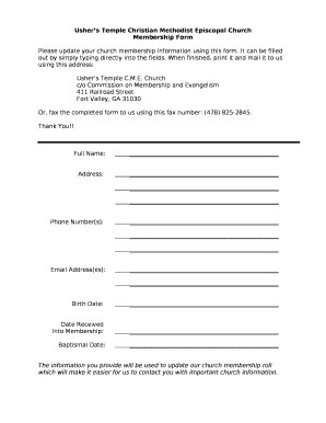 Ushers Temple Christian Methodist Episcopal Church Doc Template | pdfFiller