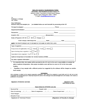 BIOLOG SAMPLE SUBMISSION Doc Template | pdfFiller