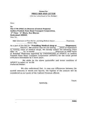 PRICE BID AND LETTER Doc Template | pdfFiller