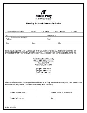 Disability Services Release Authorization Doc Template | pdfFiller