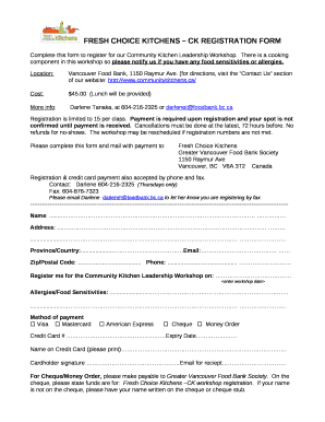 FRESH CHOICE KITCHENS CK REGISTRATION Doc Template | pdfFiller