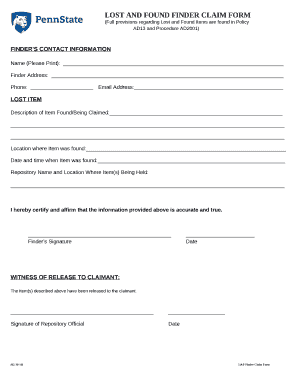 LOST AND FOUND FINDER CLAIM - guru psu Doc Template | pdfFiller