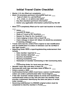 Initial Travel Claim Checklist Doc Template | pdfFiller