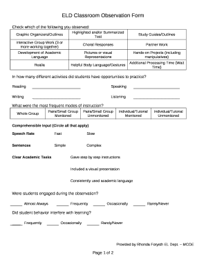 ELD Classroom Observation Doc Template | pdfFiller