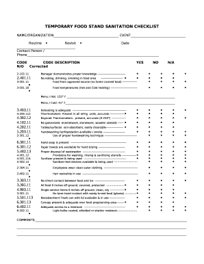 TEMPORARY FOOD STAND SANITATION CHECKLIST Doc Template | pdfFiller
