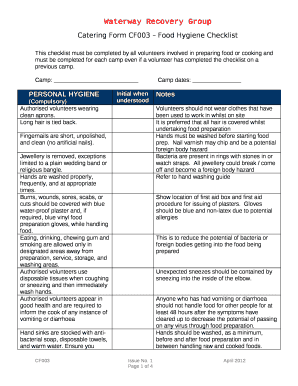 Catering CF003 Food Hygiene Checklist Doc Template | pdfFiller