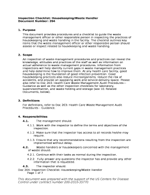 Inspection Checklist: Housekeeping/Waste Handler Doc Template | pdfFiller