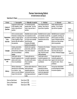 Partner Interviewing Rubric Doc Template | pdfFiller