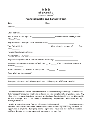 Prenatal Intake and Consent Doc Template | pdfFiller