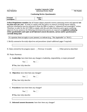 Continuing Review Questionnaire Doc Template | pdfFiller