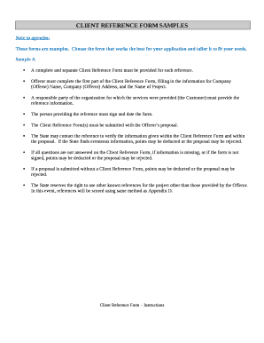 CLIENT REFERENCE SAMPLES Doc Template | pdfFiller