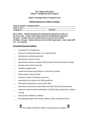 Athletic Training Student Evaluation Doc Template | pdfFiller