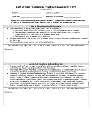 LSU Clinical Psychology Practicum Evaluation Doc Template | pdfFiller