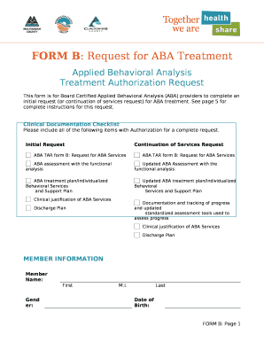 B: Request for ABA Treatment Doc Template | pdfFiller