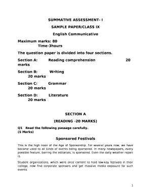 SAMPLE PAPER/CLASS IX - cbse nic Doc Template | pdfFiller