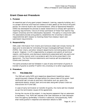 Grant Close-out Procedure Doc Template | pdfFiller