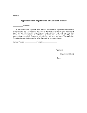 Application for Registration of Customs Broker Doc Template | pdfFiller